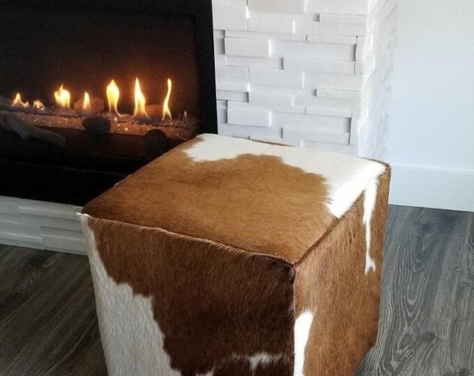 100% Brazilian Genuine Cowhide Square Pouf Ottomon Foot Stool-brown and ...