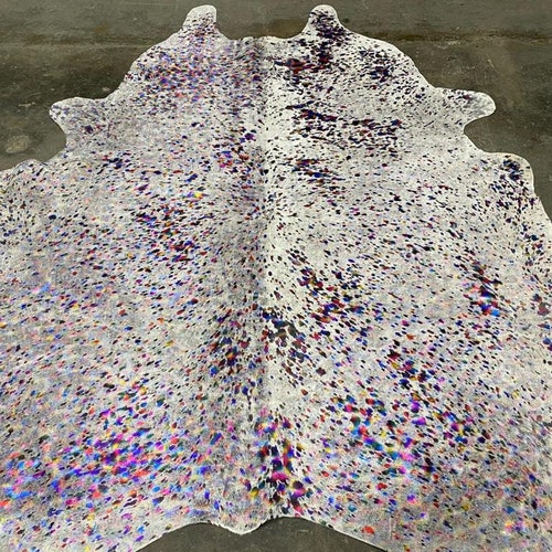 Acid Washed Rainbow Brazilian Cowhide Rug Size: 6x8 Multi | Etsy
