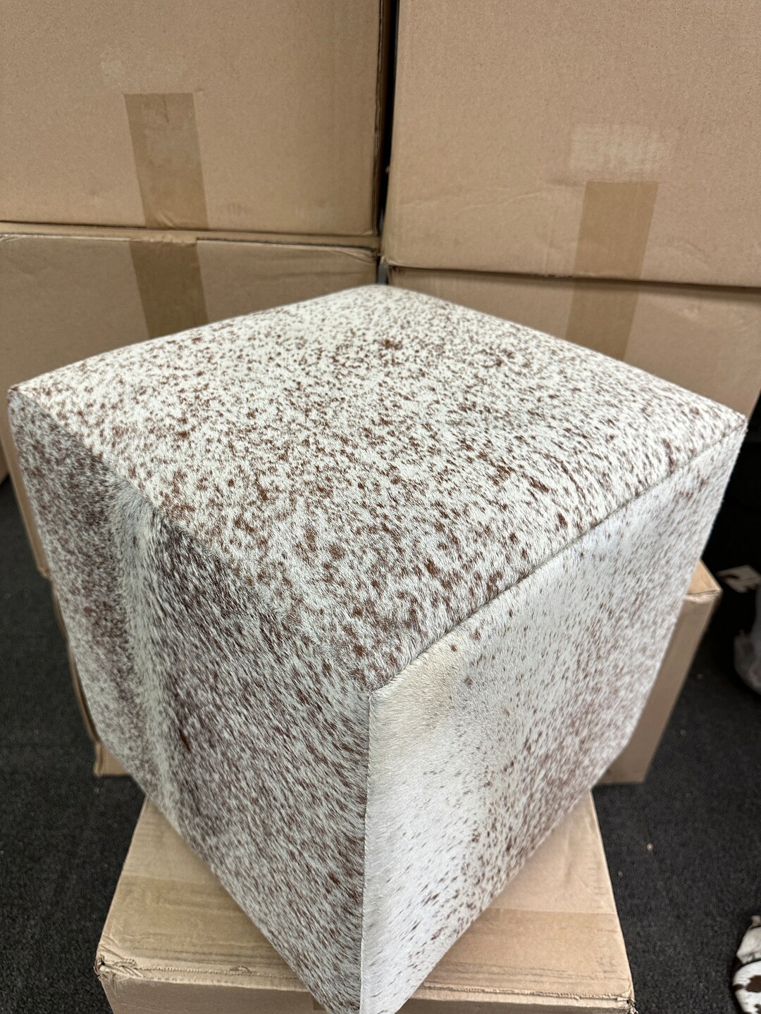 100% Brazilian Genuine Cowhide Square Pouf Ottoman Foot Stool - Salt ...