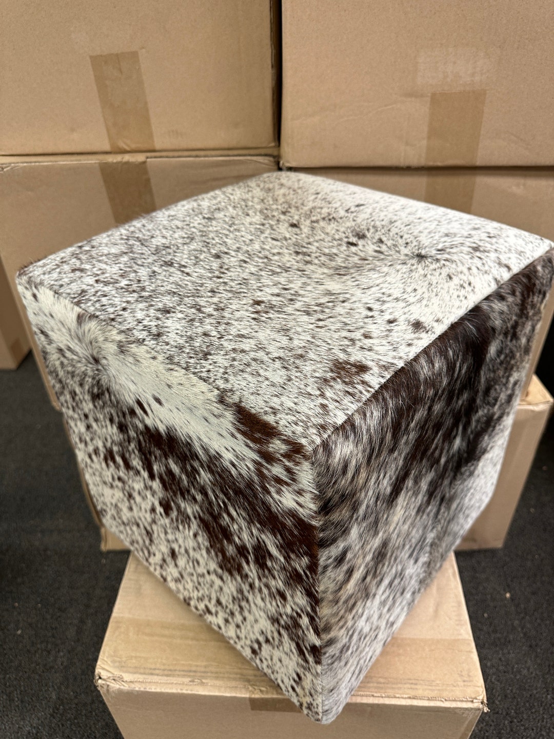 100% Brazilian Genuine Cowhide Square Pouf Ottoman Foot Stool - Salt ...