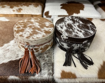 Brown Tooled Leather Cowhide Jewelry Box - Handcrafted Western Jewelry ...