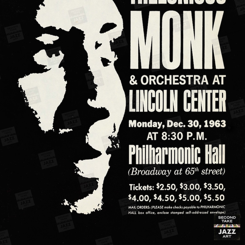 Thelonious Monk Jazz Poster - Big Band and Quartet - Lincoln Center ...