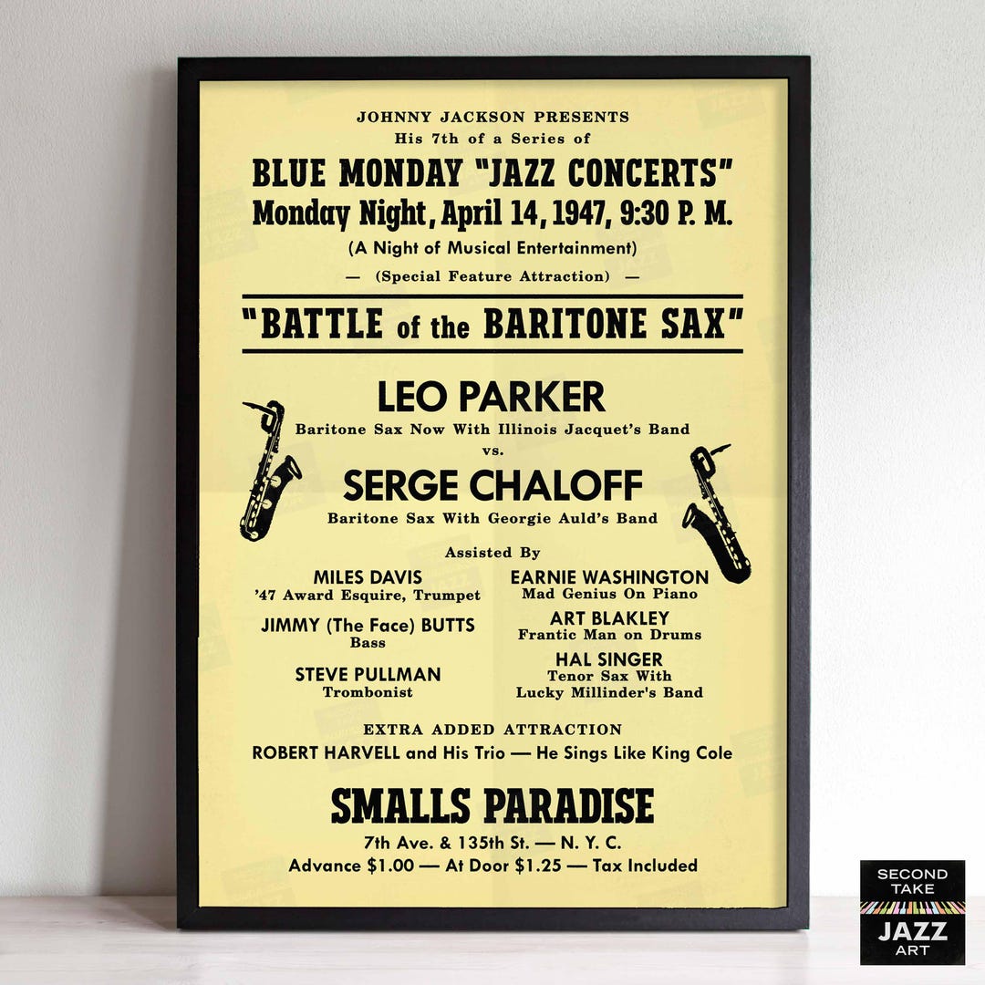 Leo Parker - Serge Chaloff Jazz Poster - Smalls Paradise - 1947 - Etsy