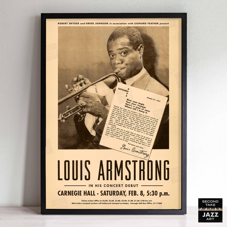 Louis Armstrong - Billie Holiday Jazz Poster - at Carnegie Hall - 1947 ...
