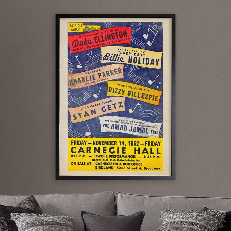 Duke Ellington - Billie Holiday - Charlie Parker Jazz Poster - Carnegie ...