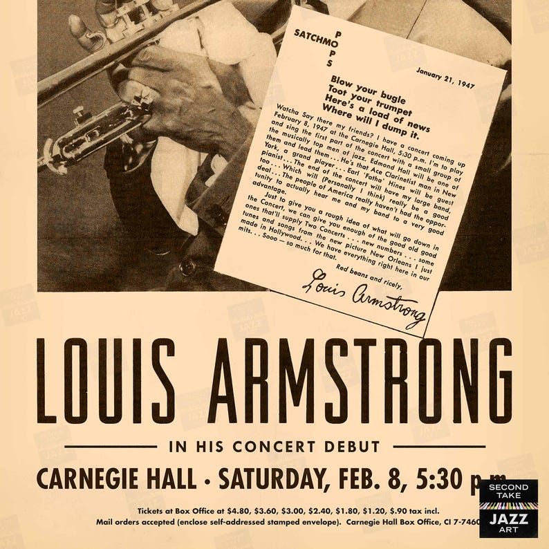 Louis Armstrong - Billie Holiday Jazz Poster - at Carnegie Hall - 1947 ...