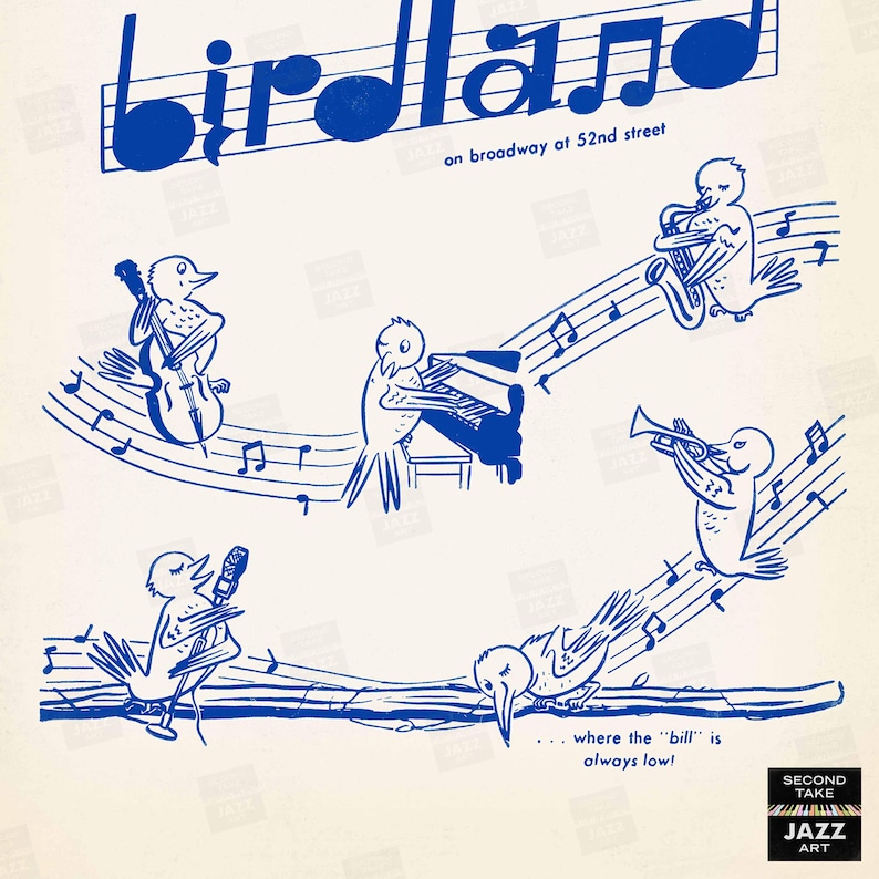Birdland Jazz Poster - 52nd St - New York - 1950s (blue Variant) - Etsy