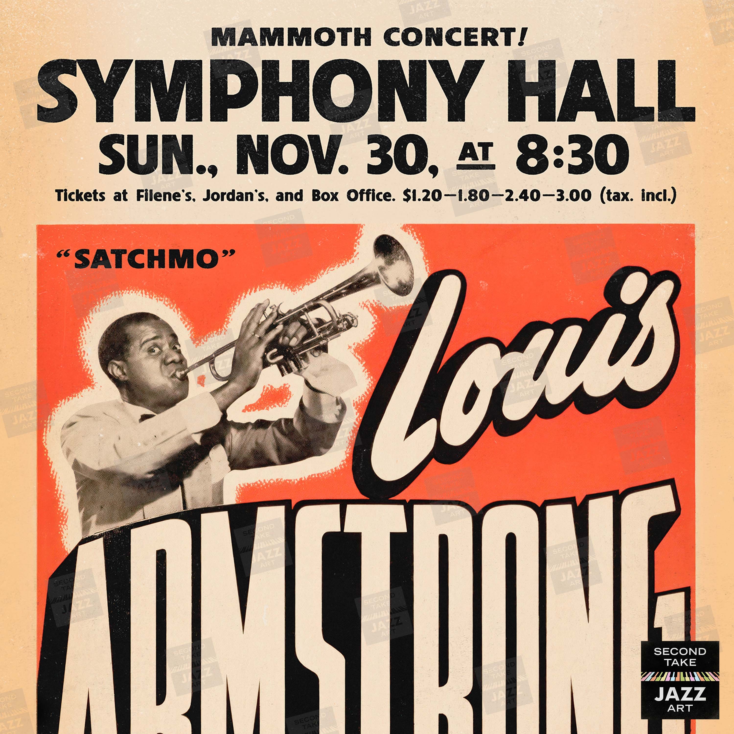 Louis Armstrong Jazz Poster - Satchmo at Symphony Hall, Boston - 1947 ...