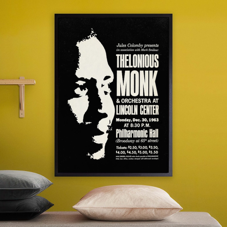 Thelonious Monk Jazz Poster - Big Band and Quartet - Lincoln Center - NYC - 1963 - Etsy