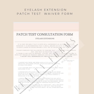Eyelash Extension Patch Test Waiver Form Download & Print - Etsy