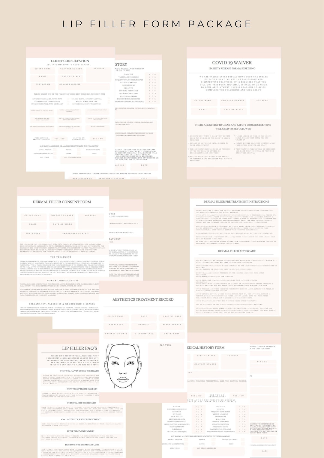 Lip Filler Value Form Package - Download & Print - Client Consultation ...
