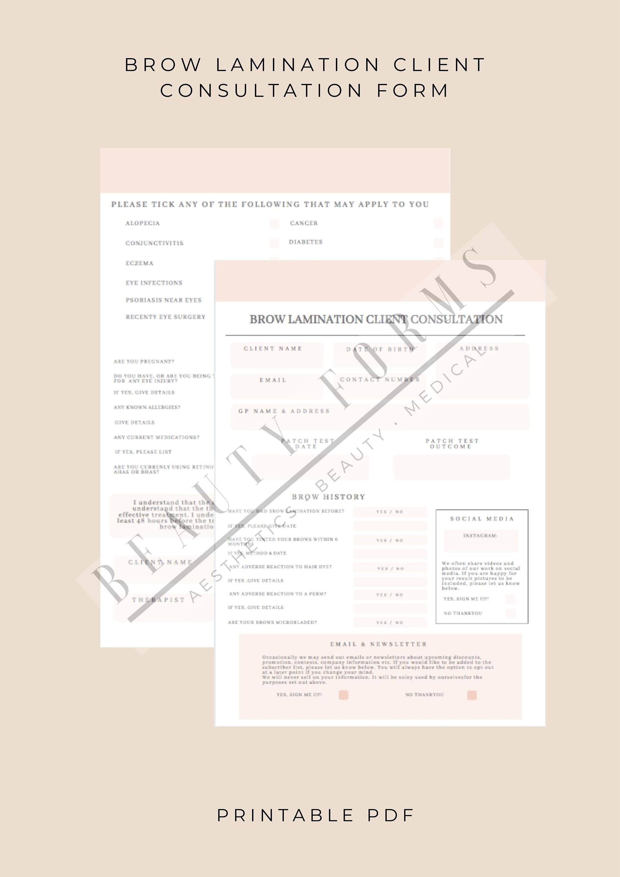 Brow Lamination Client Consultation Form Download & Print - Etsy