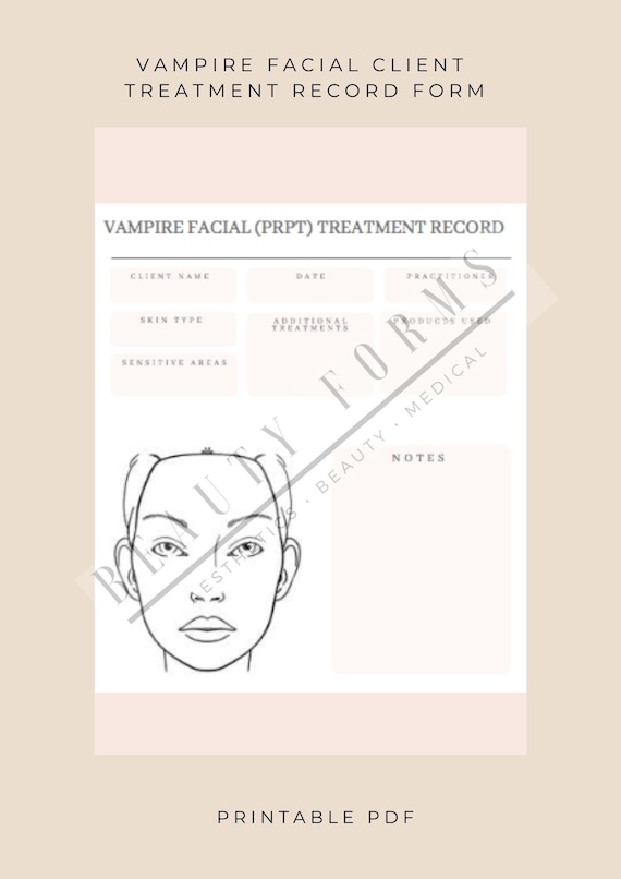 Vampire Facial Client Treatment Record Form Download & Print | Etsy