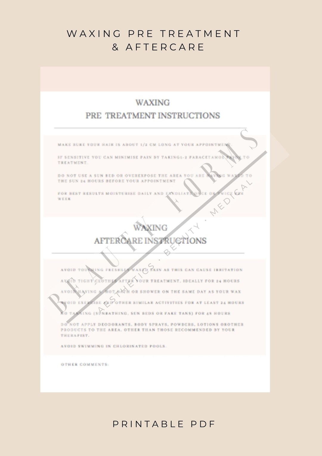 Waxing Aftercare / Pre Treatment Instructions Download & Print - Waxing ...