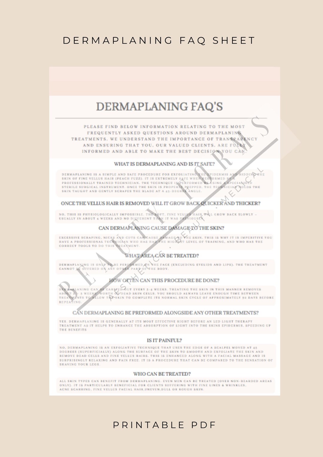 Dermaplaning FAQ Sheet Download & Print - Etsy Australia