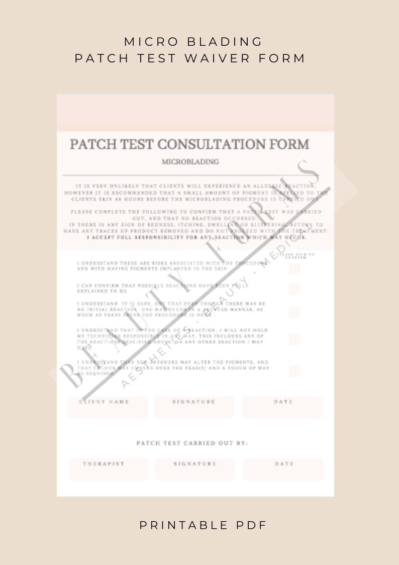 Micro Blading Patch Test Waiver Form Download & Print Client ...