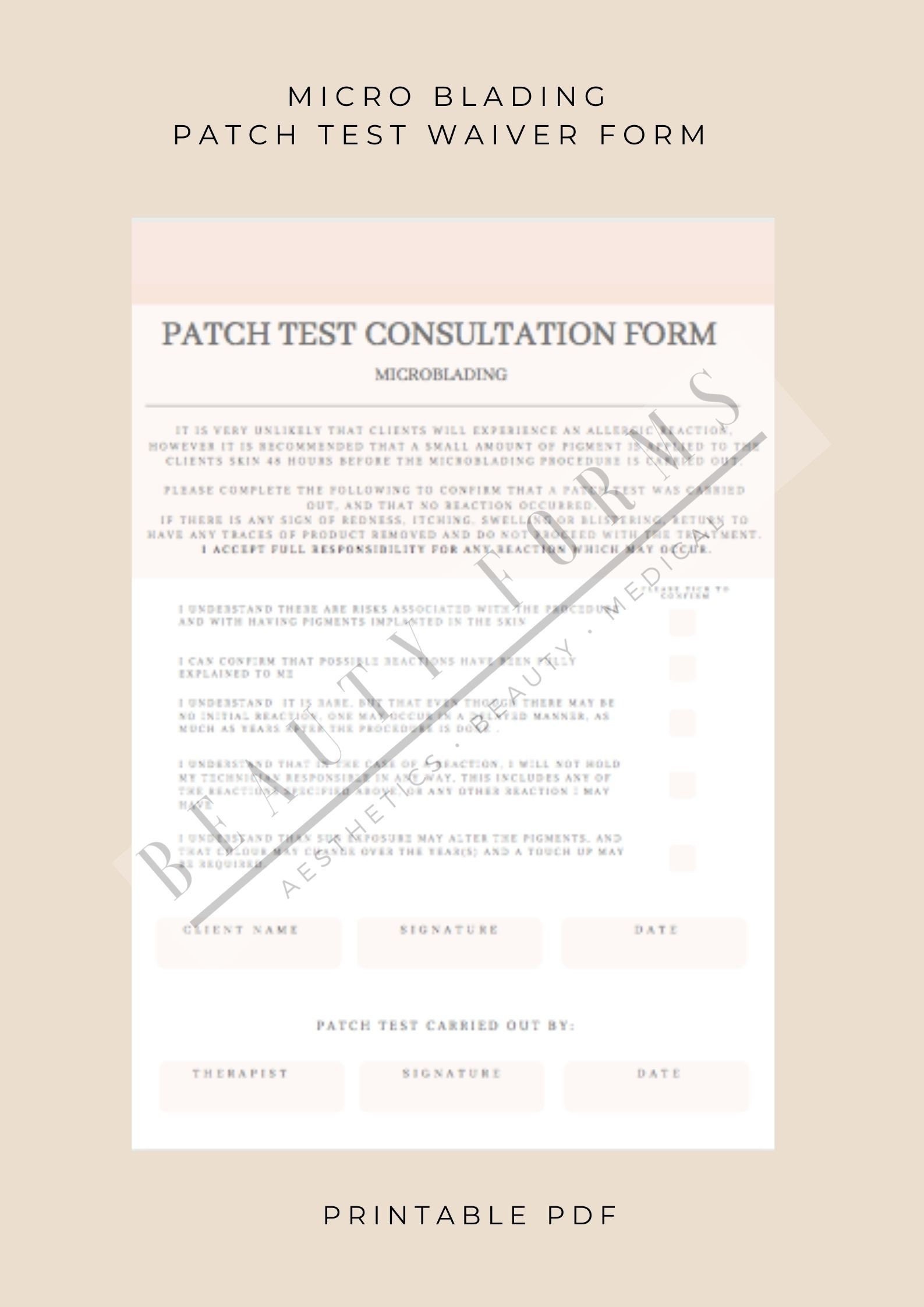 Micro Blading Patch Test Waiver Form - Download & Print - Client ...