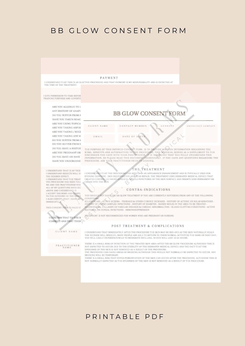 BB Glow Consent Form - Download & Print - Client Consultation Semi Permanent Makeup Forms - Etsy