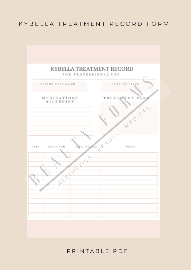 Kybella Client Treatment Record Form - Download & Print - Client Record ...