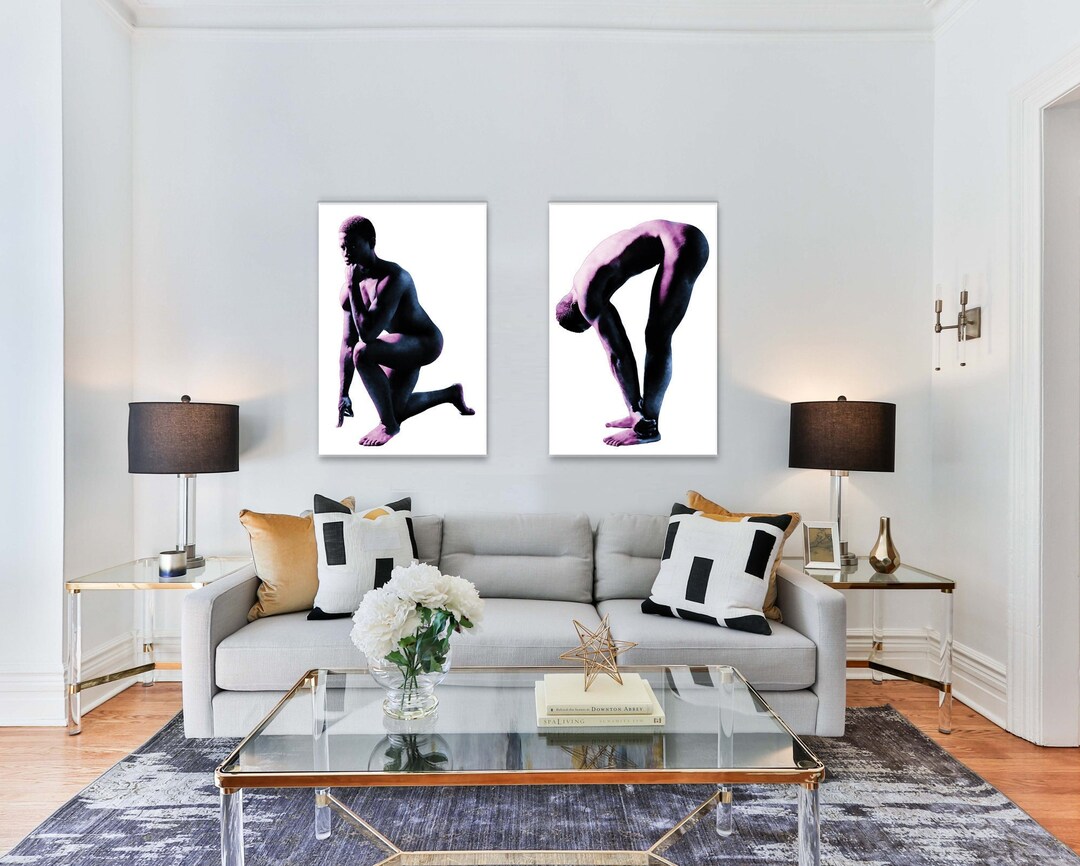 African American Art Set Of 2 Male Nude Art Black Men Art Large