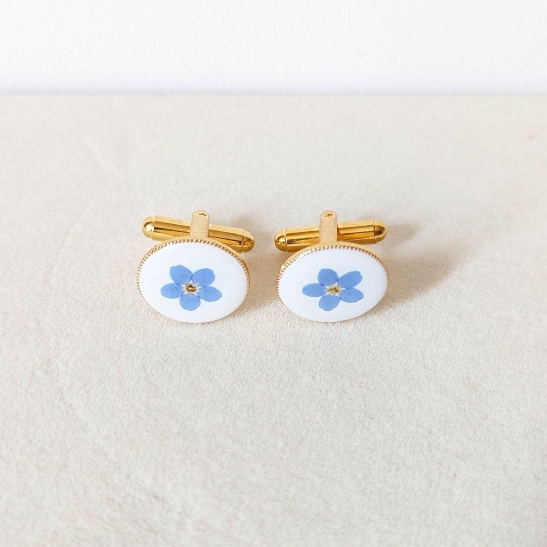 Real Forget Me Not Flower Cufflinks, Handmade Gift for Him, Memorial ...