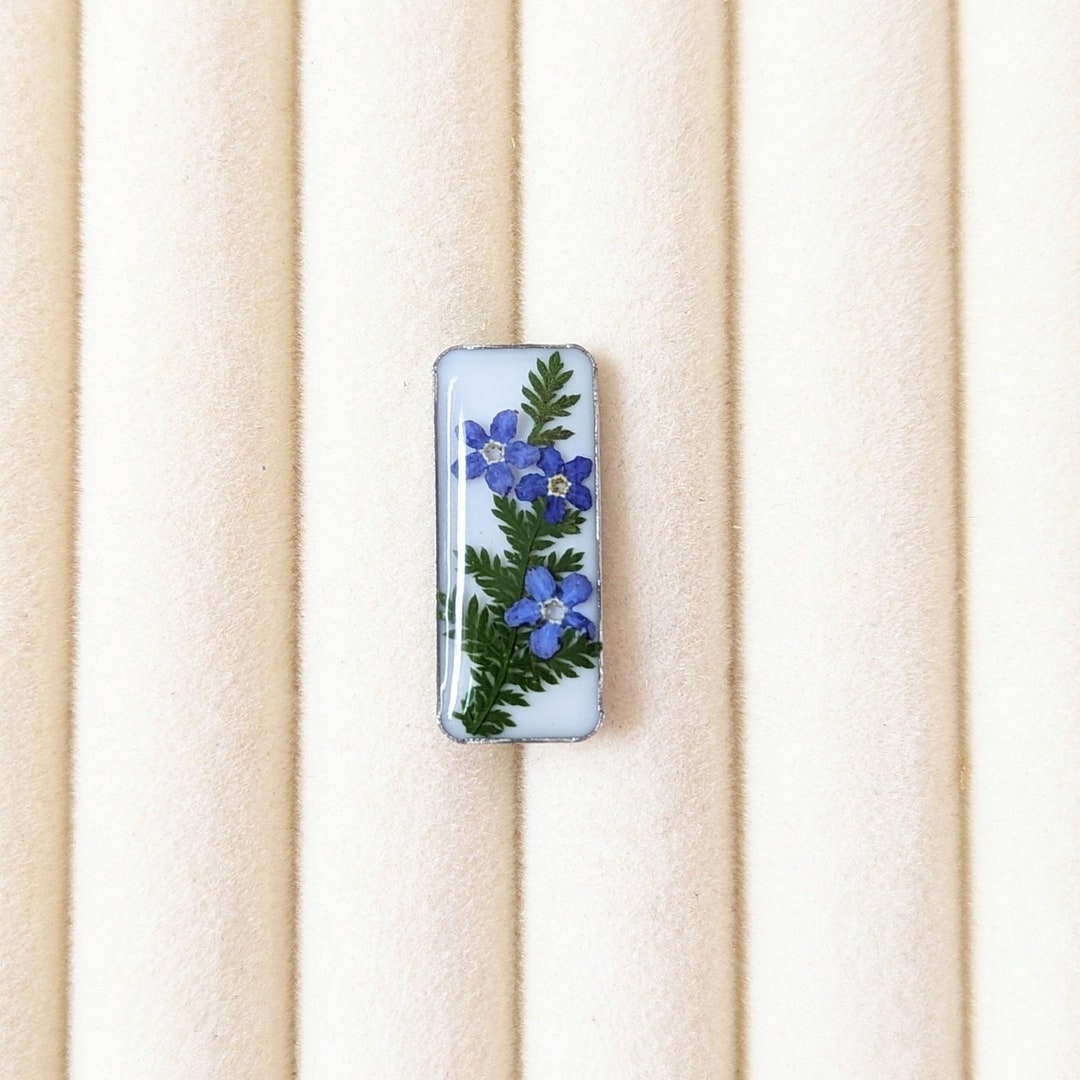 Blue Forget Me Not Flower and Fern Brooch Pin, Small Pressed Flower Pin ...