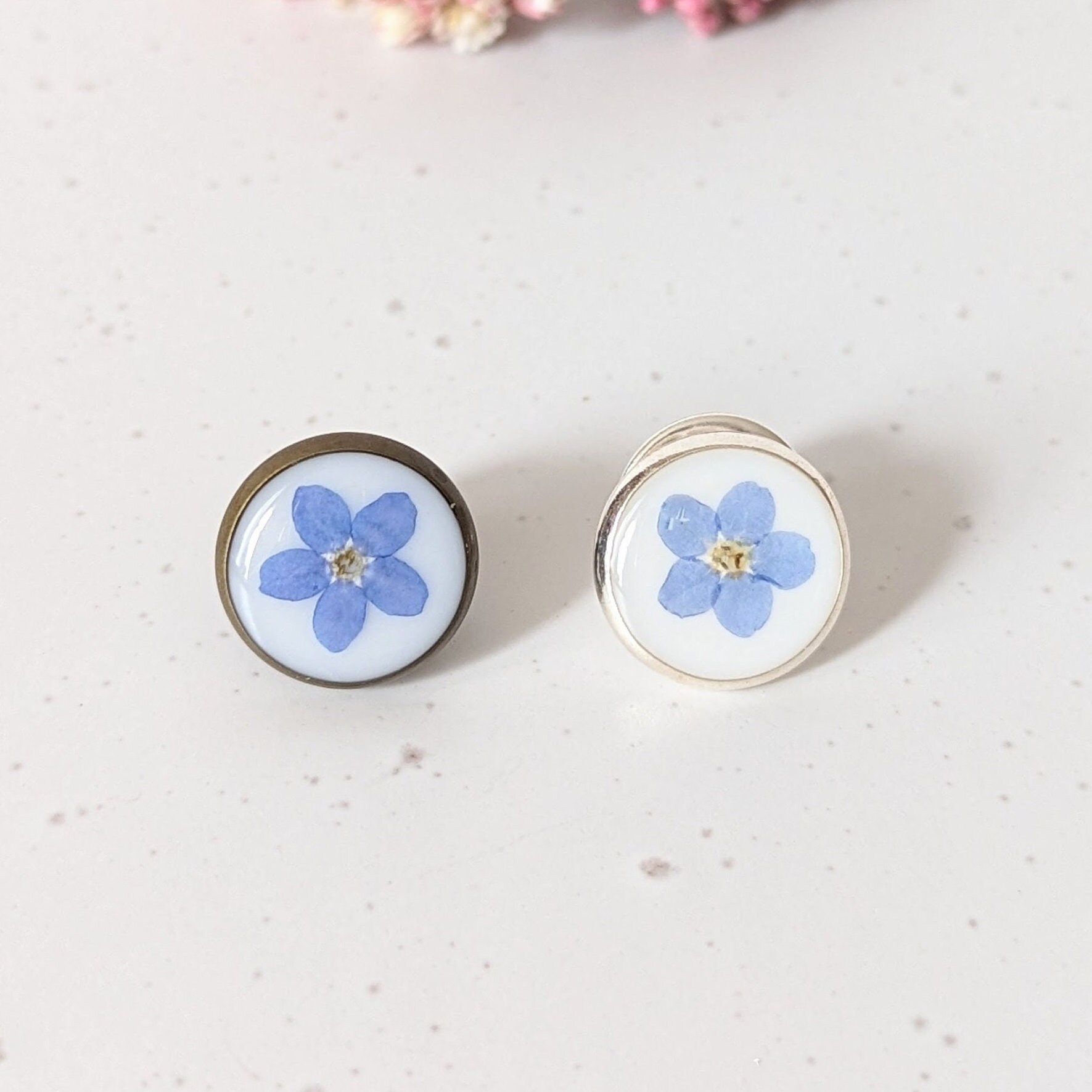 Small Forget Me Not Flower Tie Tack, Dainty Pressed Flower Pin Badge ...