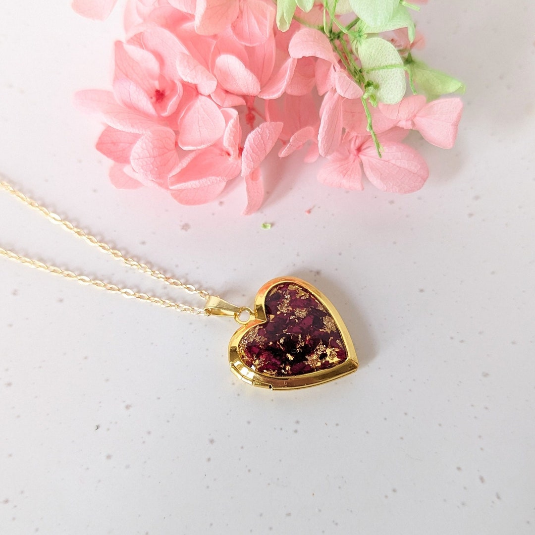 Real Crushed Rose Petal Photo Locket Pendant, Red Rose Resin Photo ...