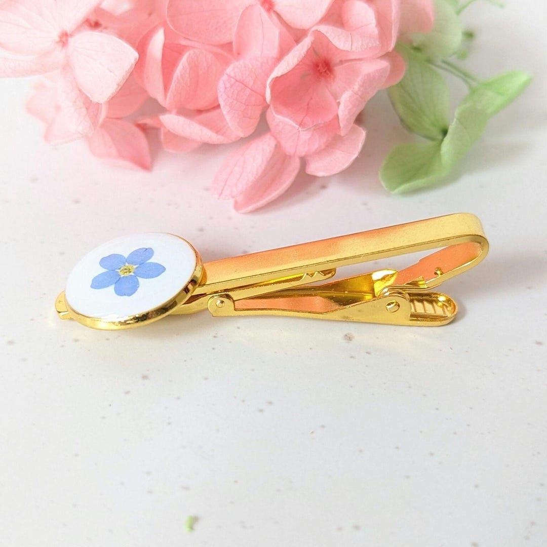 Forget-me-not Flower Resin Tie Clip, Silver or Gold Plated, Handmade ...