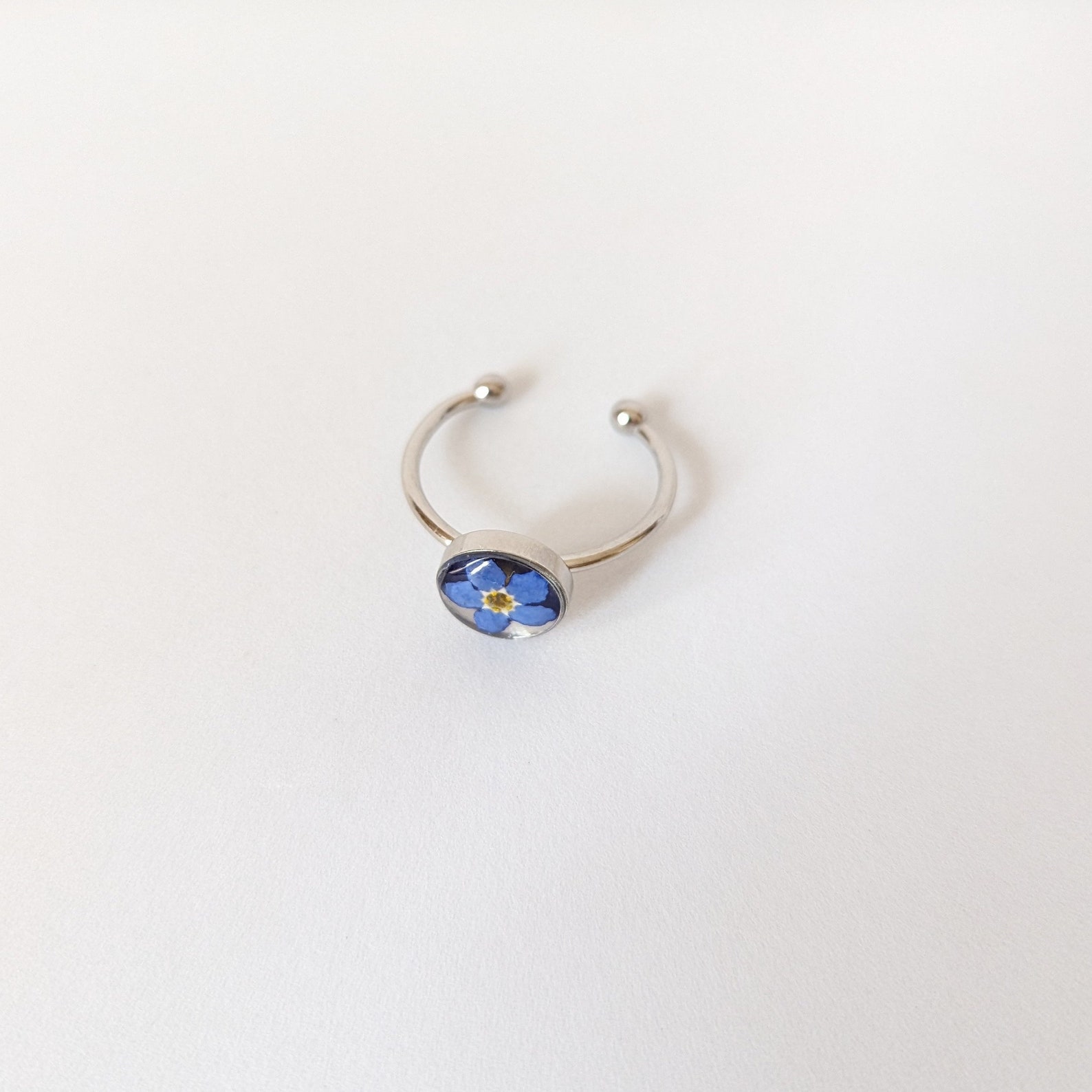 Forget Me Not Flower Resin Ring, Adjustable Stainless Steel Band ...