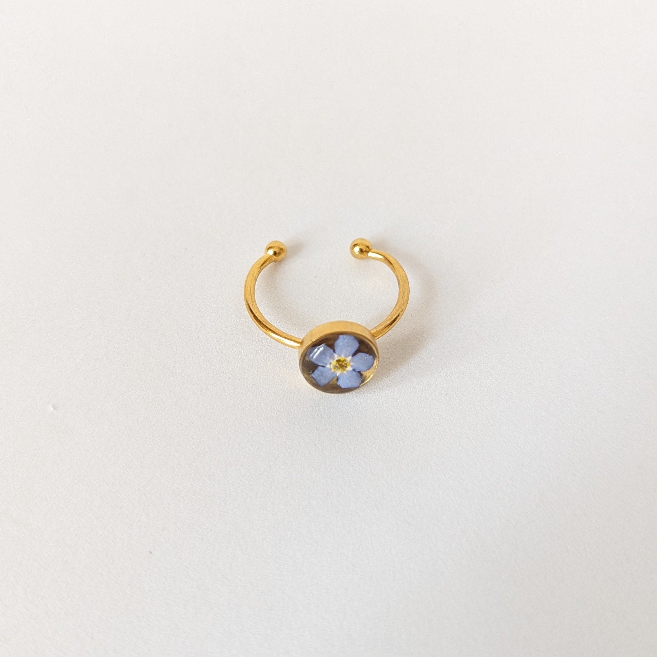 Forget Me Not Flower Resin Ring, Adjustable Stainless Steel Band ...