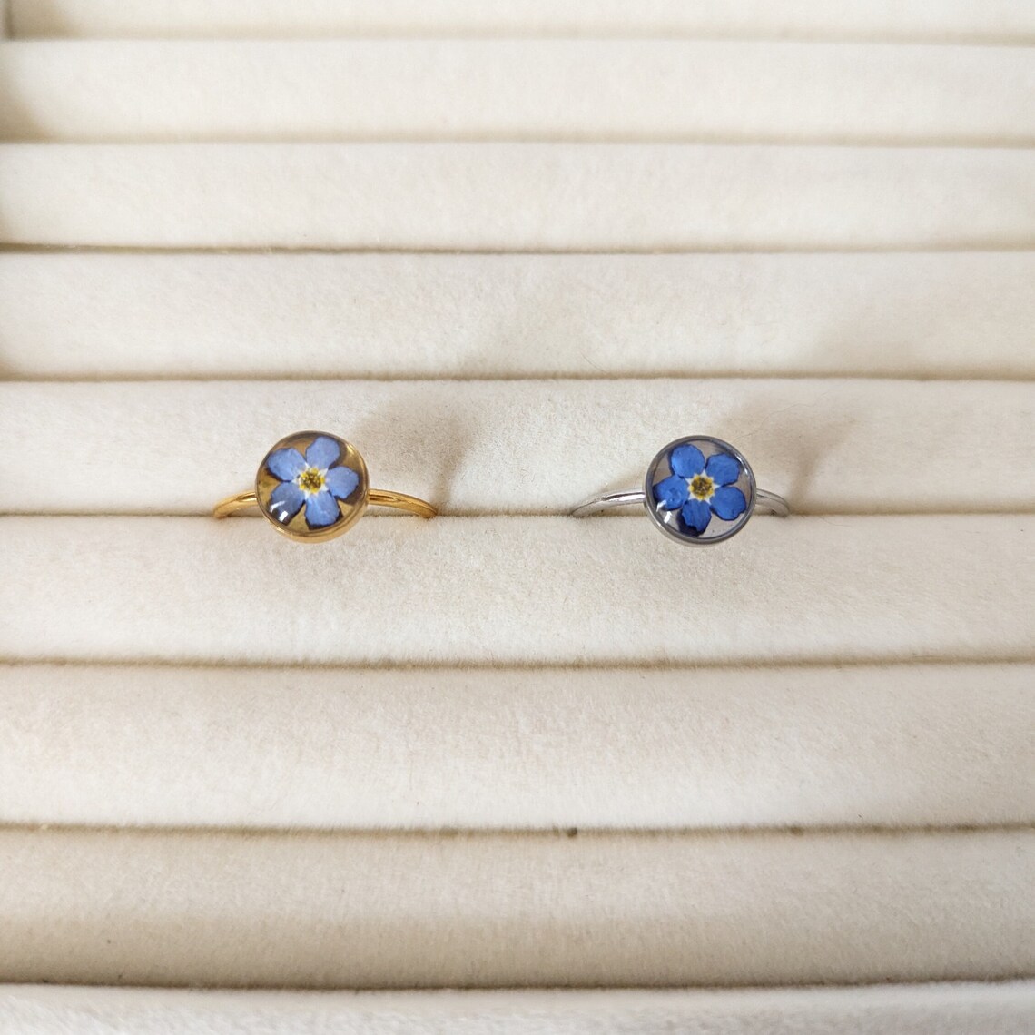 Forget Me Not Flower Resin Ring, Adjustable Stainless Steel Band ...
