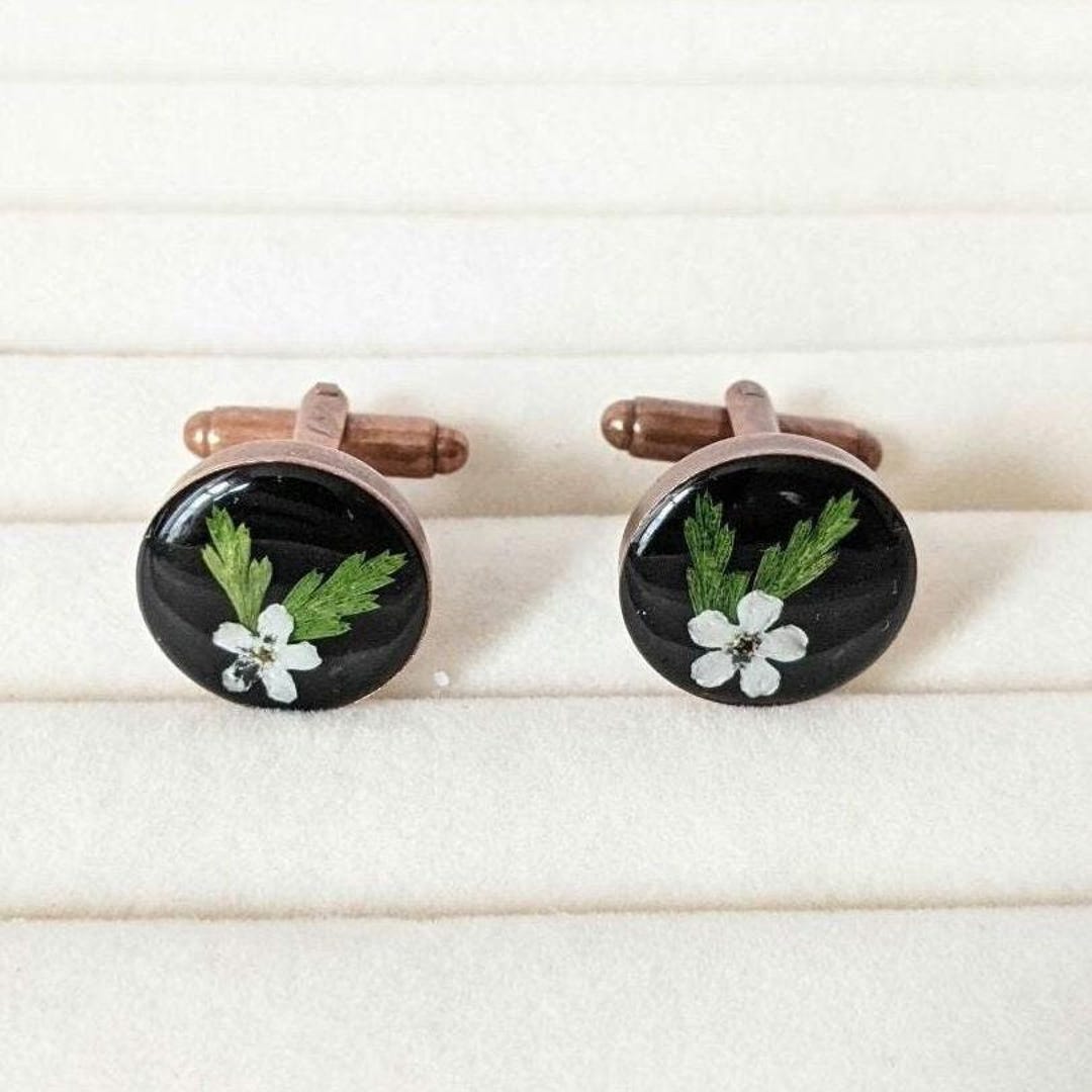 Real Forget Me Not Flower and Fern Cufflinks, Pink Flower Cufflinks ...