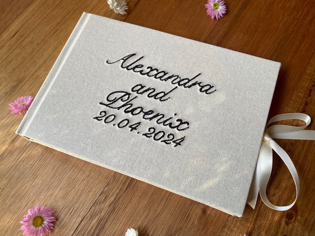 A5 Personalised Embroidered Guestbook/memory Book - Embroidered Text on ...