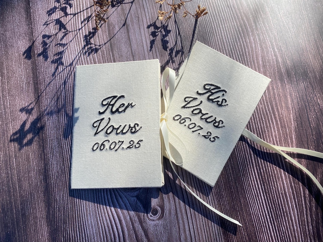 Embroidered Script Text Wedding Vow Booklet: Personalised Fabric ...