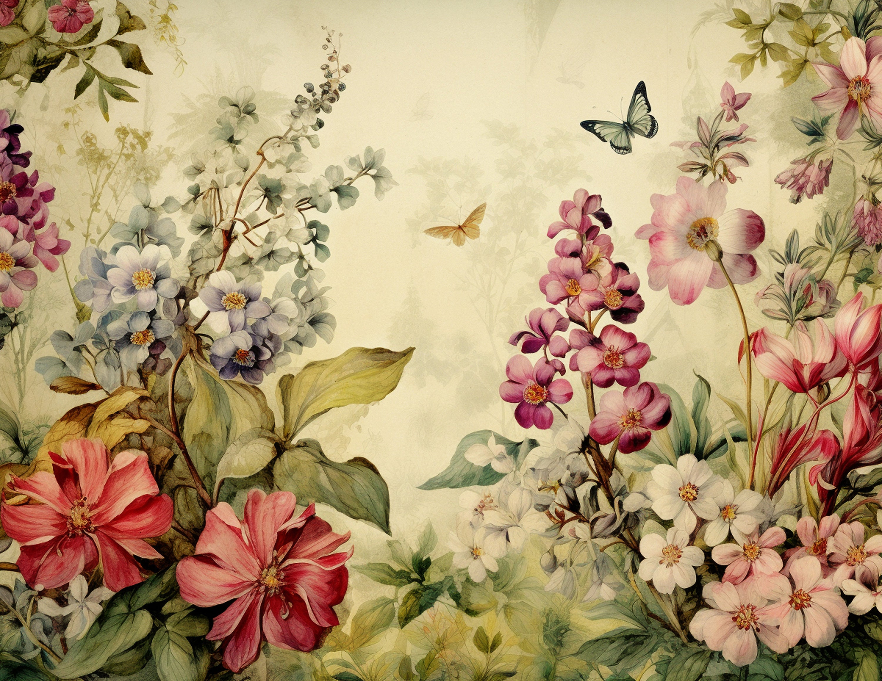 Antique Garden Floral Paper Collection - PDF Only, Papers, Vintage ...