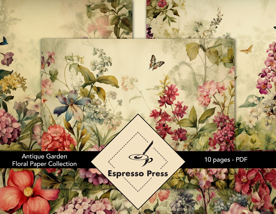 Antique Garden Floral Paper Collection - PDF Only, Papers, Vintage ...