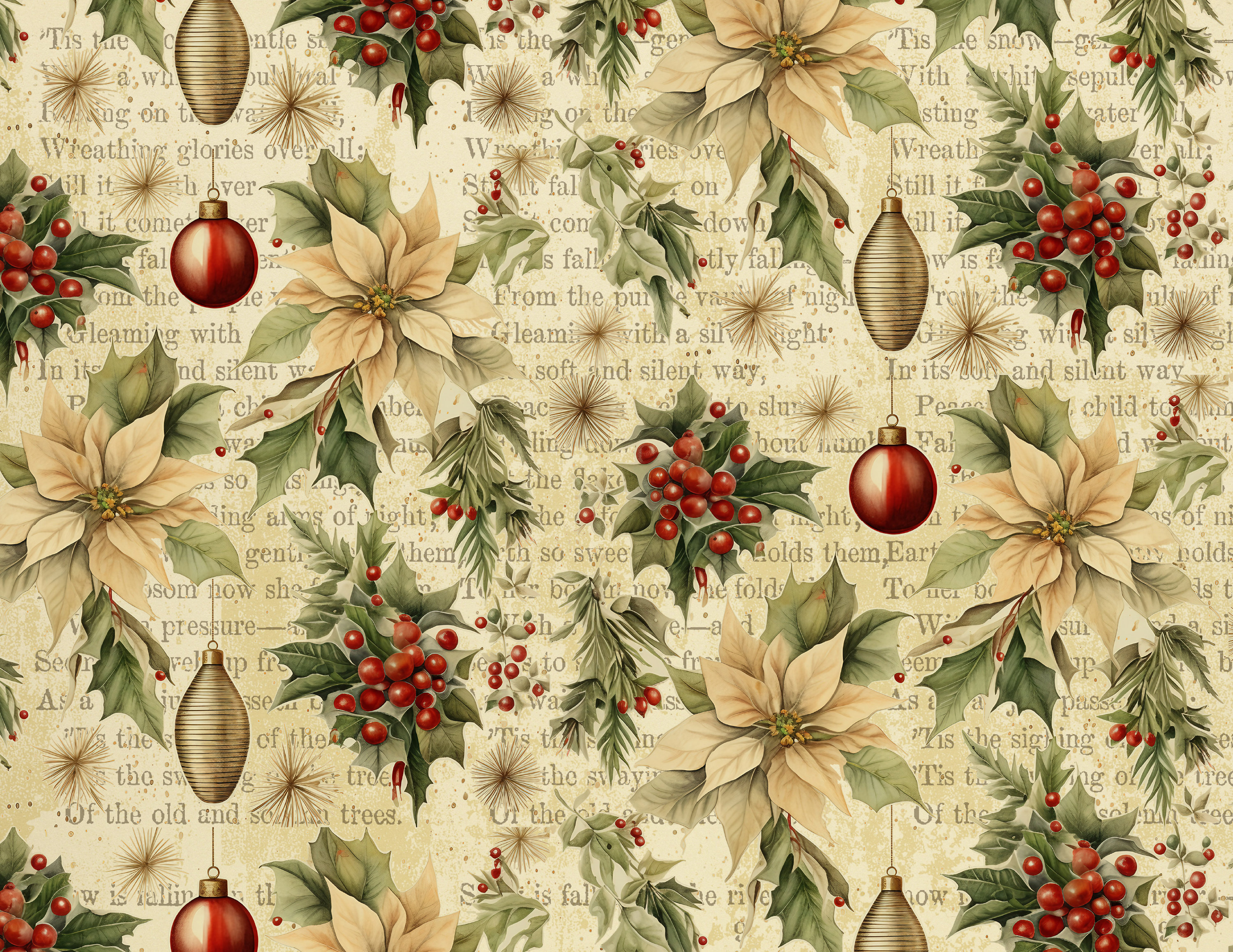 Christmas Florals Collage Paper PDF Only, Papers, Christmas, Vintage ...