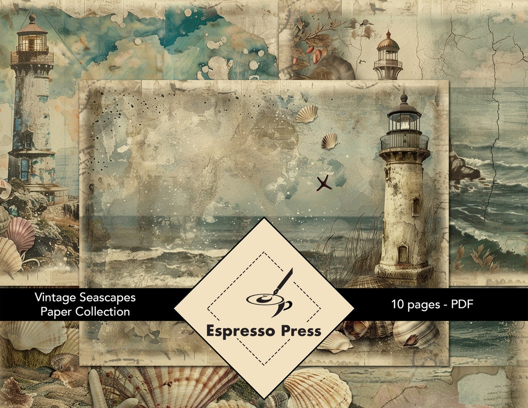 Vintage Seascapes Paper Collection - PDF Only, Papers, Lighthouse ...