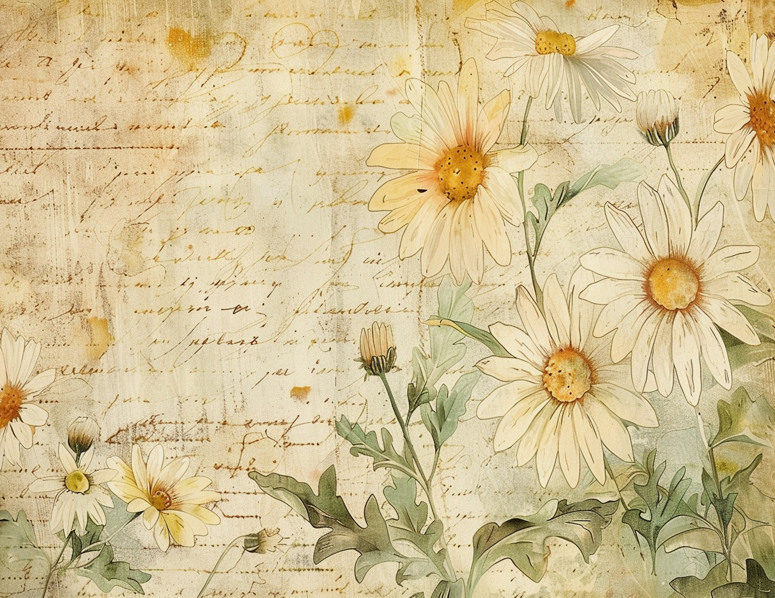 Daisies Paper Collection PDF Only, Papers, Daisies, Watercolor, Leaves ...