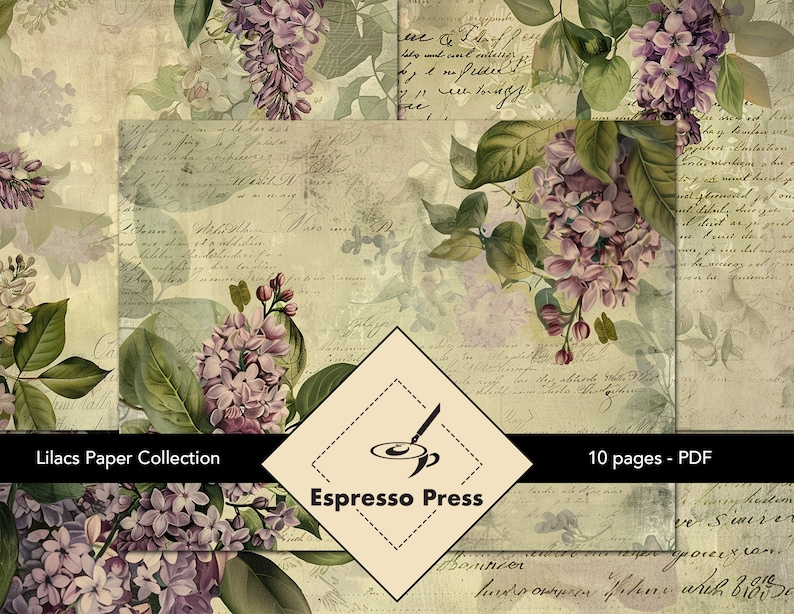 Lilacs Paper Collection - PDF Only, Papers, Watercolor, Leaves, Flowers ...
