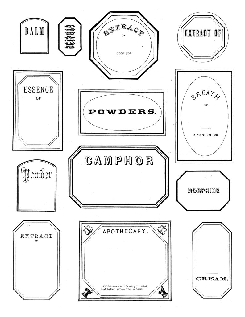 Antique Apothecary Labels Digital Download Printables | Etsy Canada