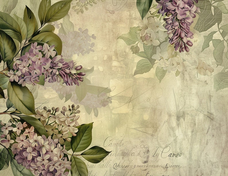 Lilacs Paper Collection - PDF Only, Papers, Watercolor, Leaves, Flowers ...