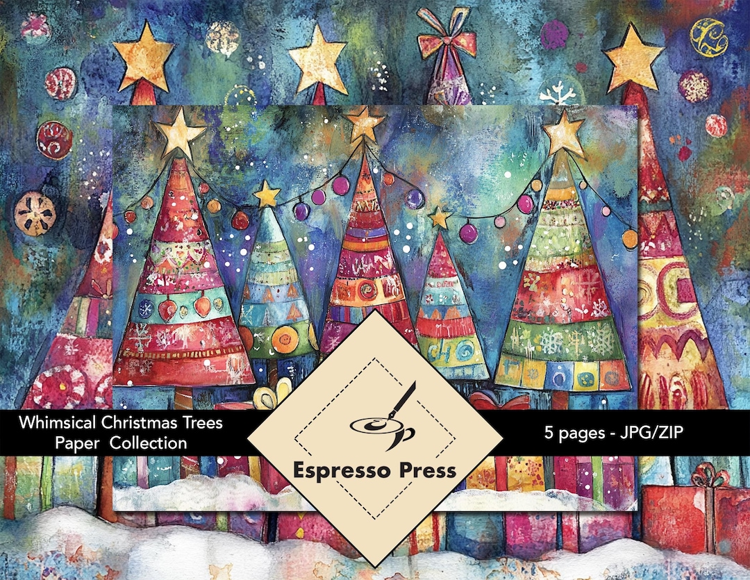 Whimsical Christmas Trees Paper Collection - Trees, Christmas, Pastel ...