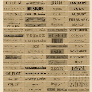 336 Random Labels Digital Printable - Large Variety Vintage Text - Etsy