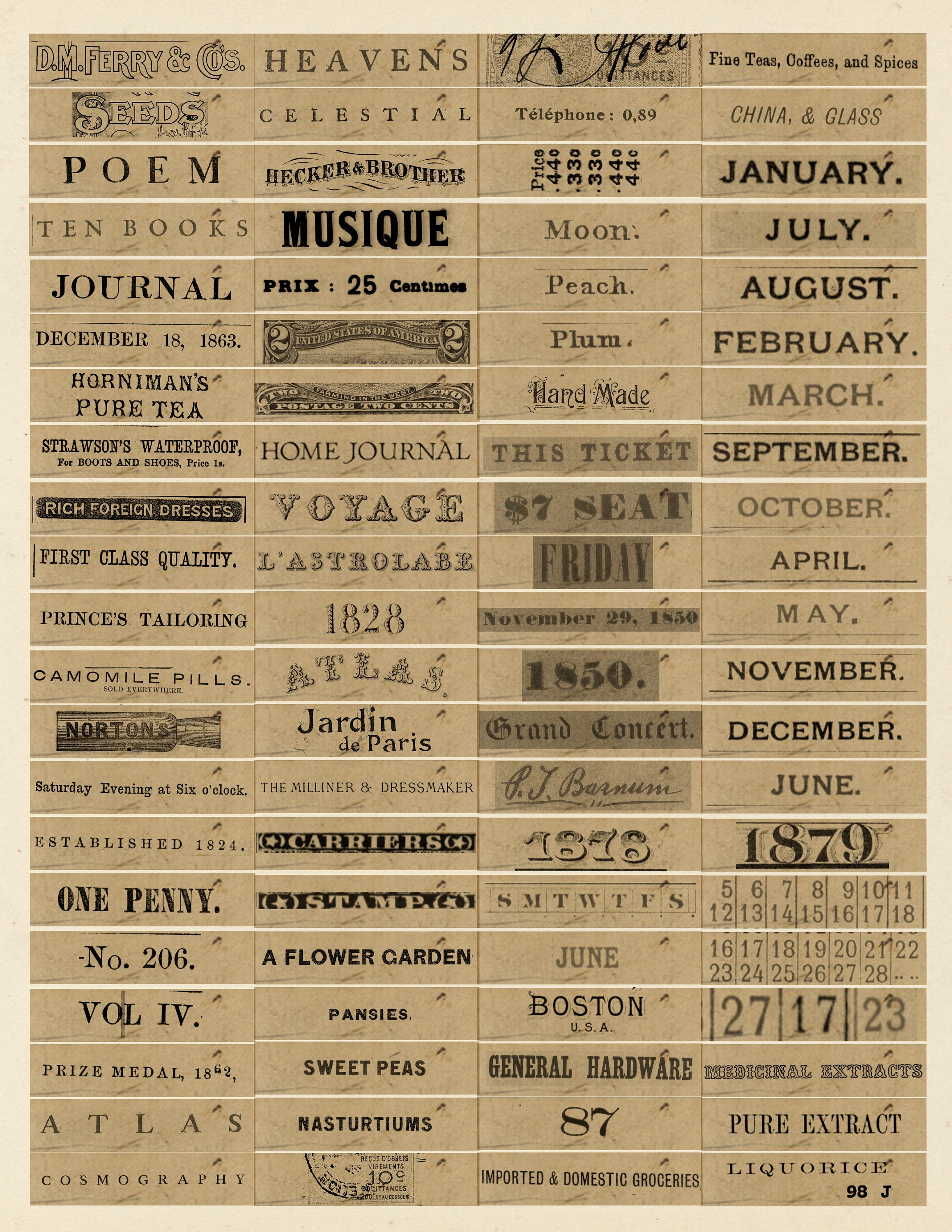 336 Random Labels Digital Printable Large Variety Vintage - Etsy