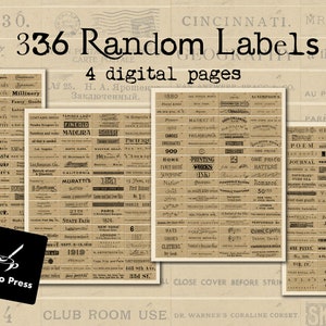 336 Random Labels Digital Printable Large Variety Vintage Text - Etsy