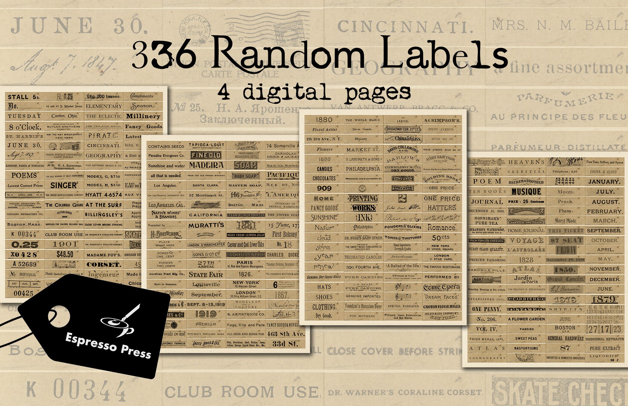 336 Random Labels Digital Printable Large Variety Vintage - Etsy