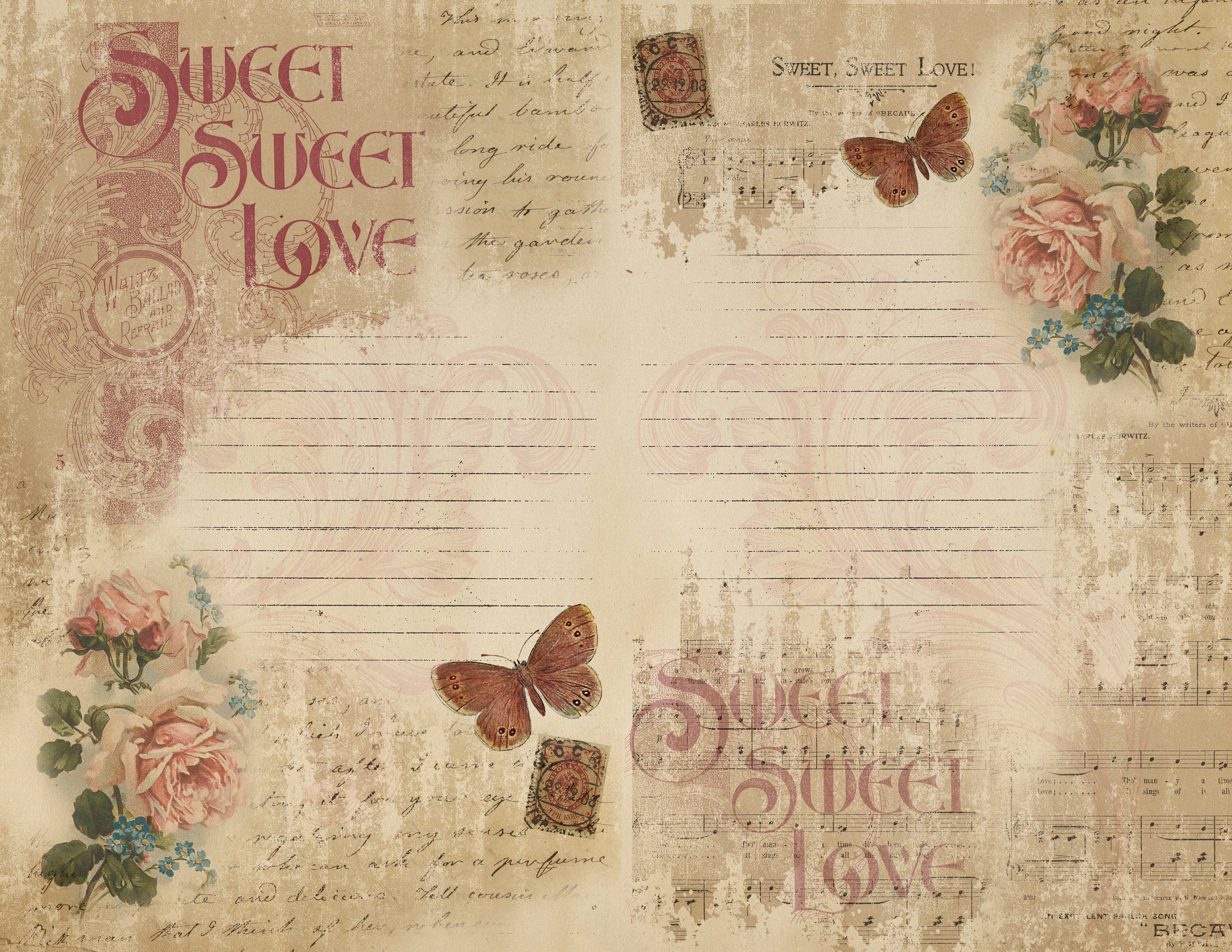 Love Letters Vintage Digital Journal Kit PDF Only, Papers, Printables ...