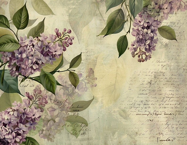 Lilacs Paper Collection - PDF Only, Papers, Watercolor, Leaves, Flowers ...
